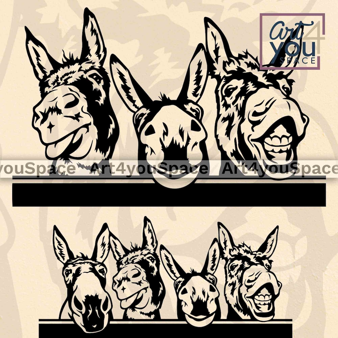 Donkeys Svg Files for Cricut, Funny Peeking Animal Face Dxf, Farm ...