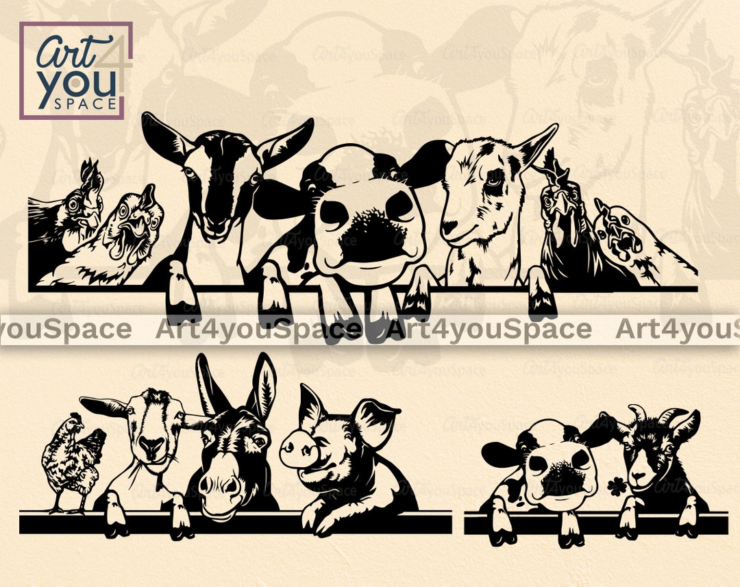 Farm Clipart, Cricut Svg, Goat Cow Chicken Donkey Pig Roster Vector ...