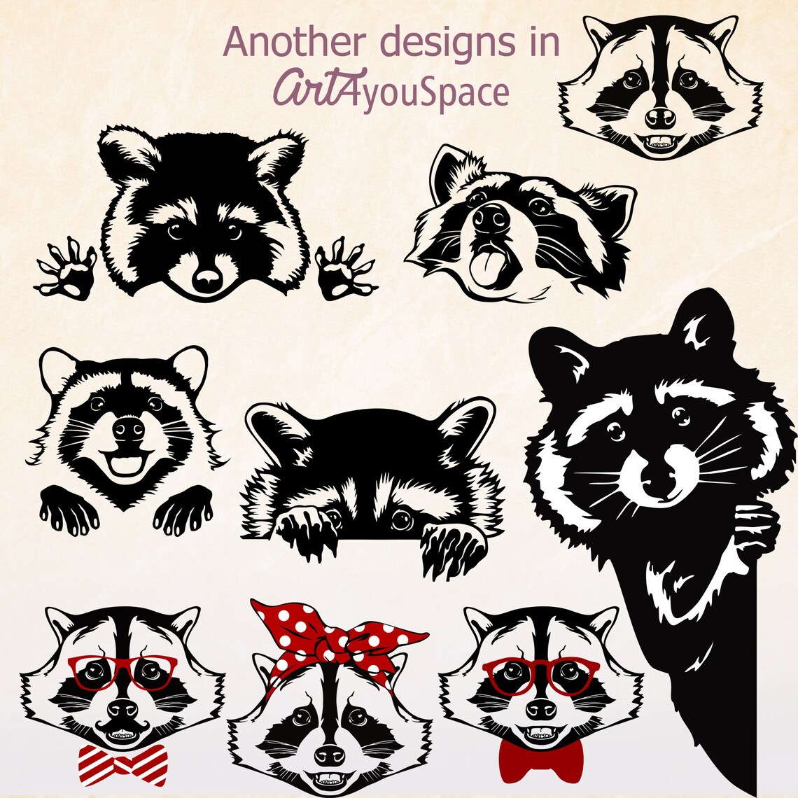Raccoon Svg Racoon Face Head With Bandana Glasses Cute - Etsy