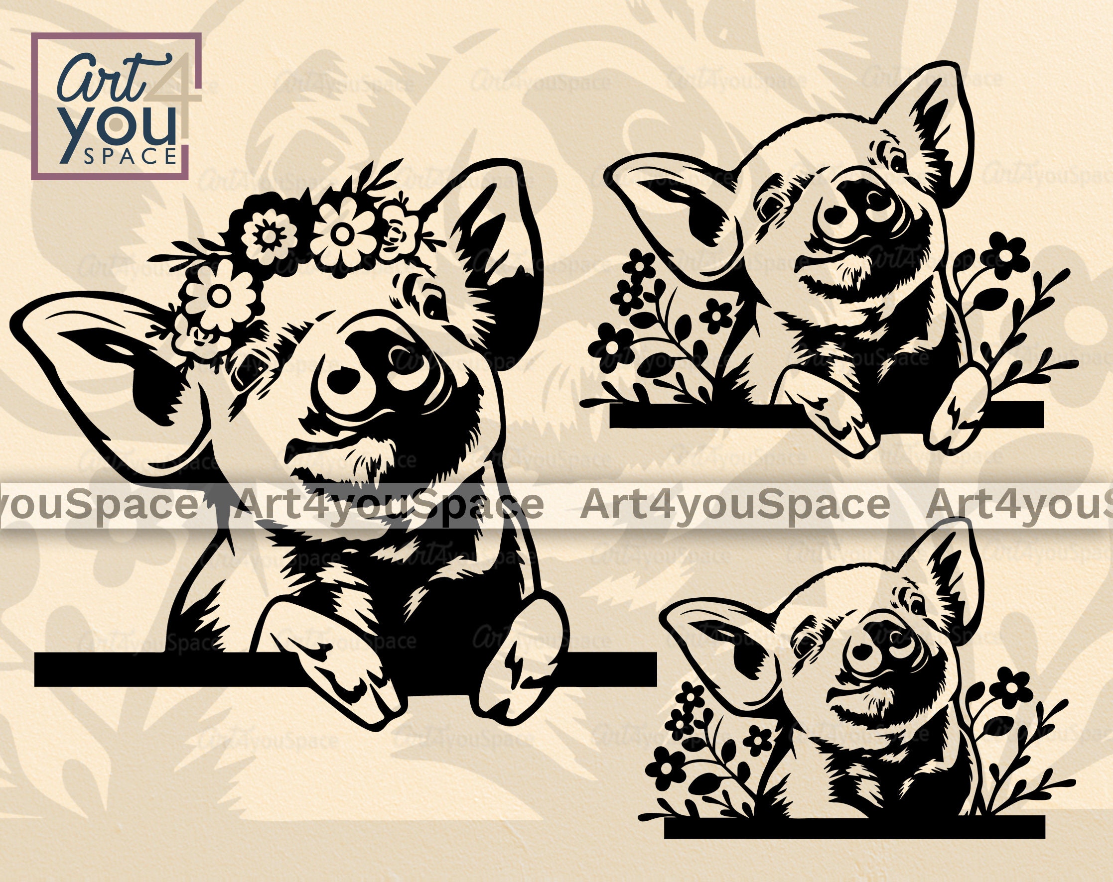 Pig Svg Files for Cricut, Farm Animal Flower, Cute Floral Piggy, Piglet ...