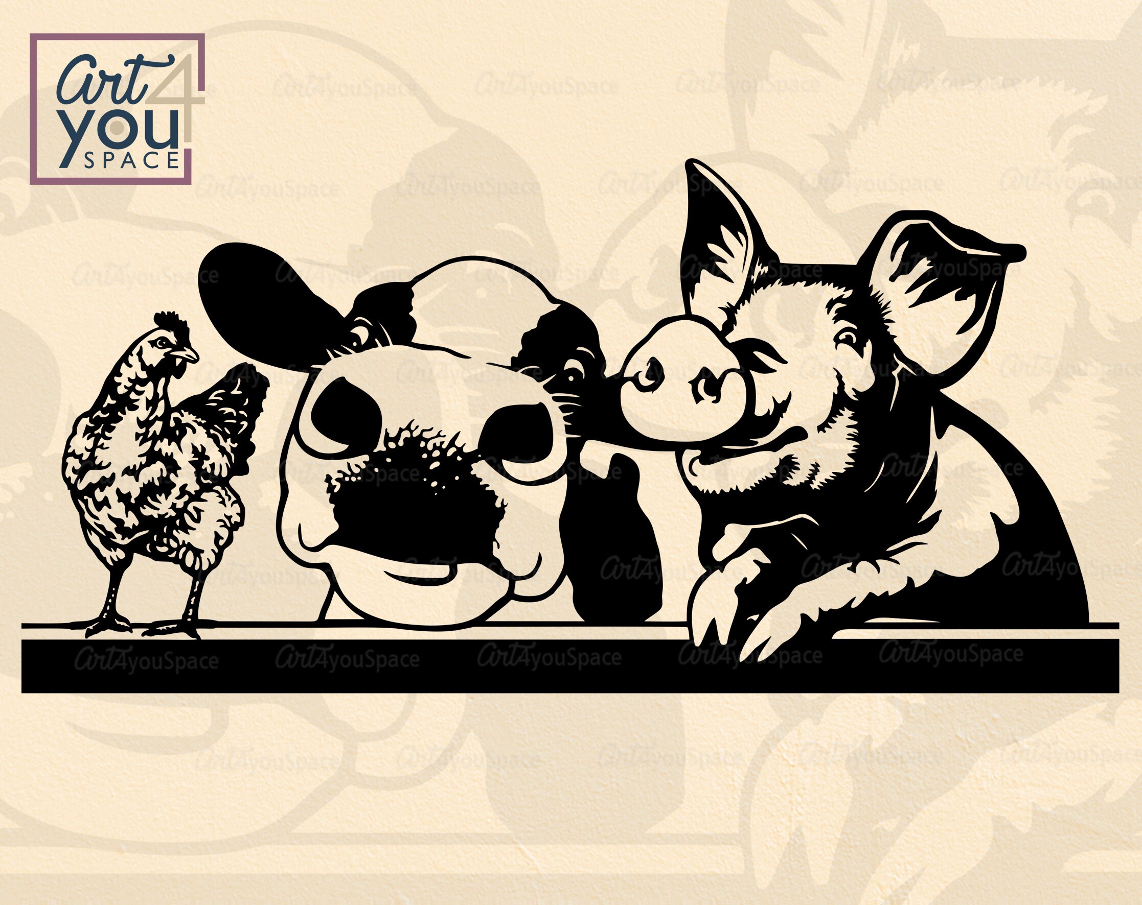 Farm Animals Clipart Svg Files for Cricut Pig Cow Emu Donkey | Etsy UK