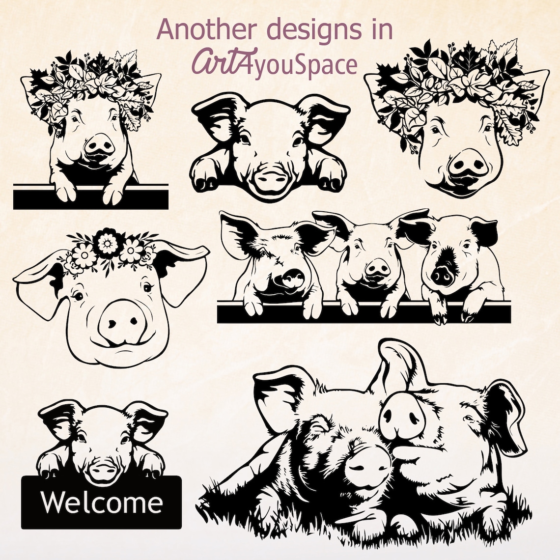 Pigs Svg Files for Cricut Farm Animal Flower Piggy Piglet - Etsy