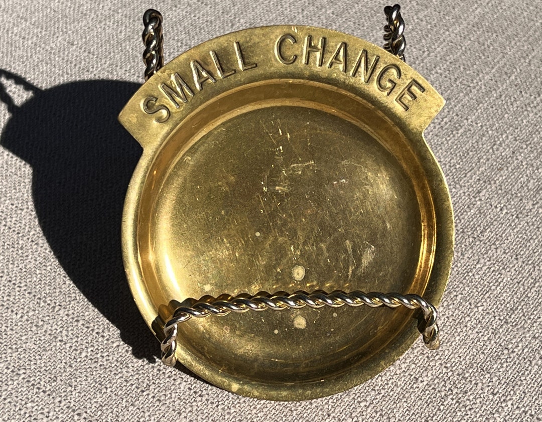 Solid Brass Small Change Round Coin Dish, Debossed Writing on Top ...