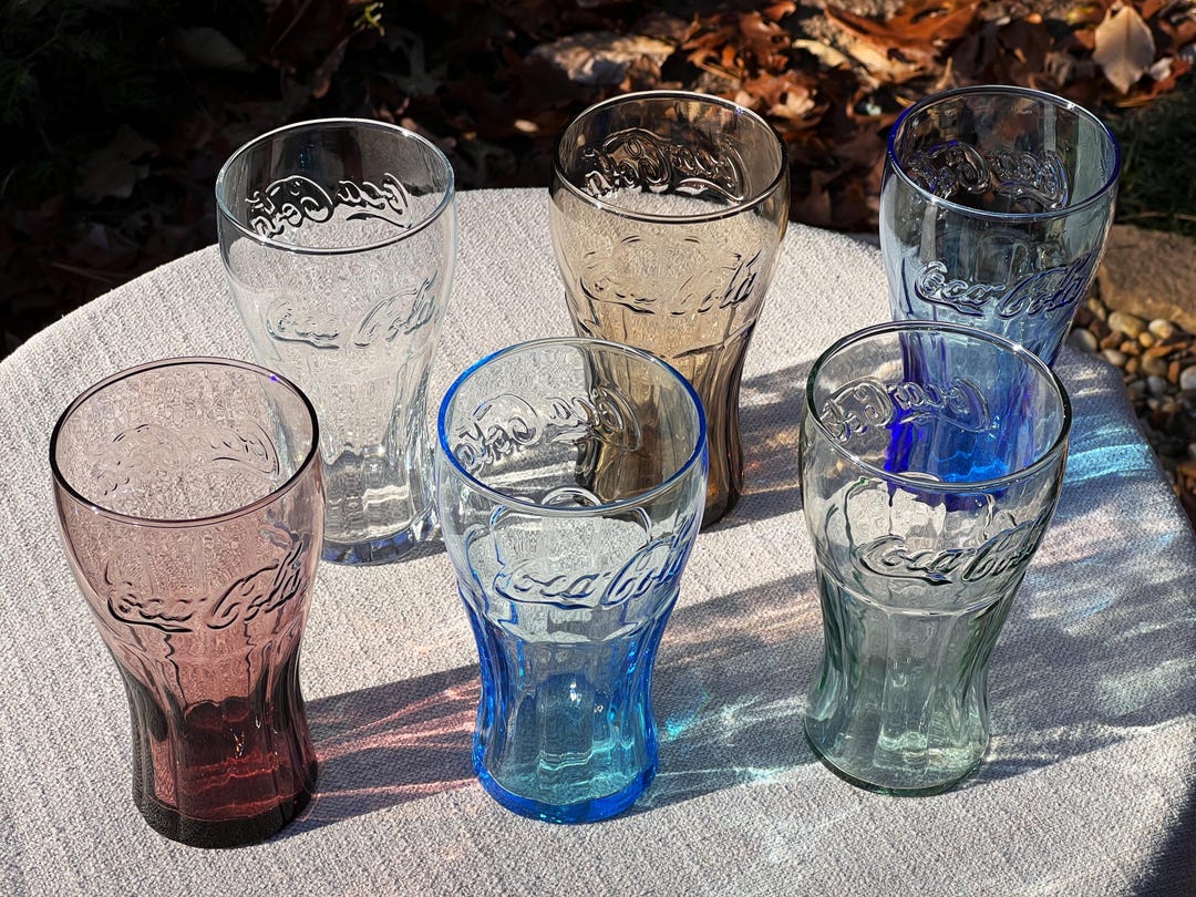 SIX Glass Multi-colored Coca Cola Collection, One Each Bottle Green ...