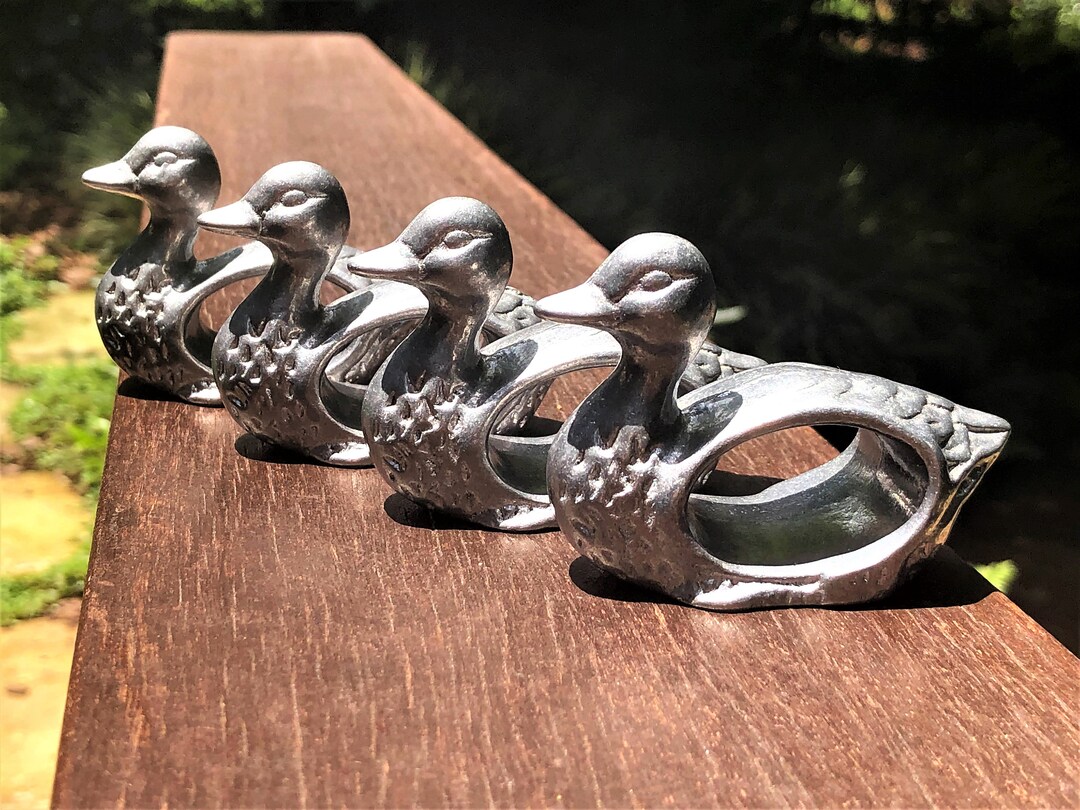 FOUR Pewter Mallard Duck Napkin Rings, Thanksgiving Table, Lake House ...
