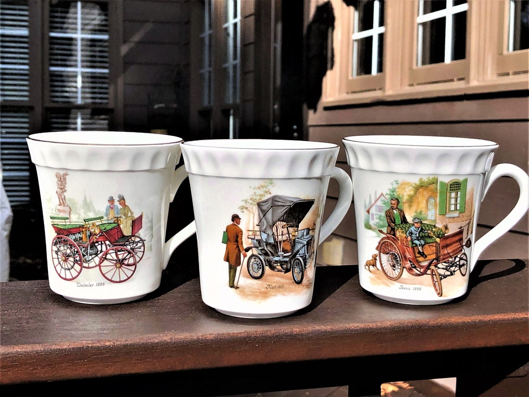 Set of THREE Crown Staffordshire Antique Car Tea Mugs, Fine Bone China ...