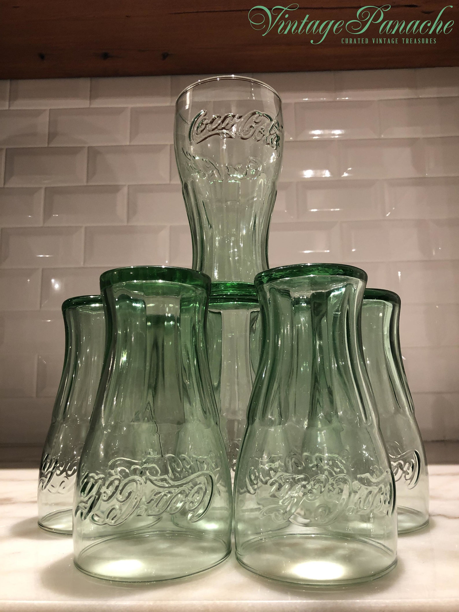 TWO Large Bottle Green Coca Cola Glasses by Libbey Glass | Etsy