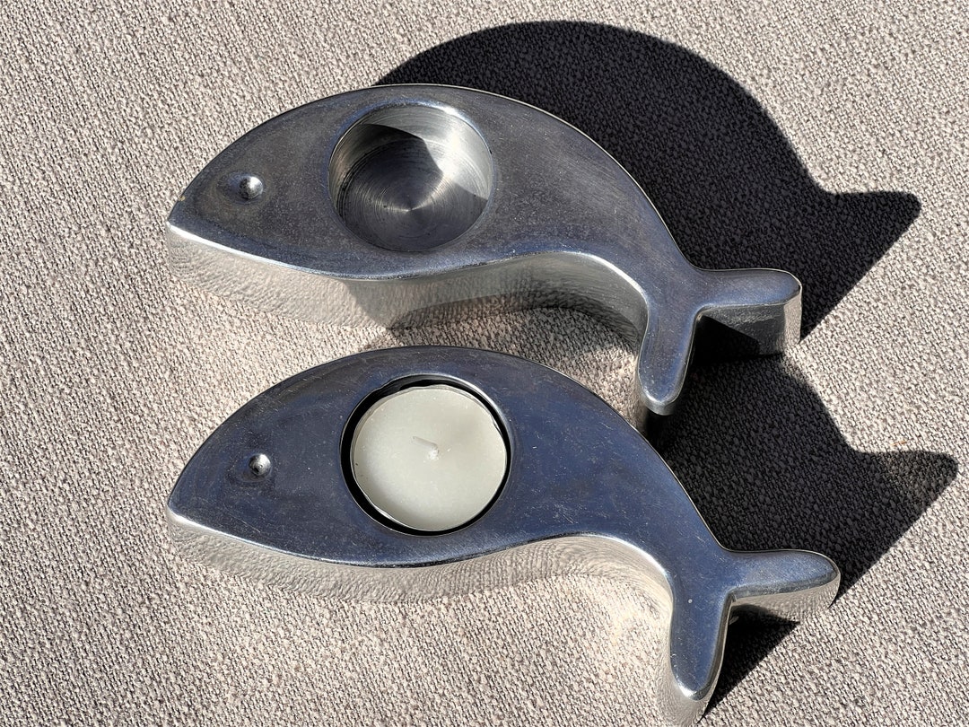 TWO Pewter Fish-shaped Tealight Candle Holders, Nautical Decor, Beach ...
