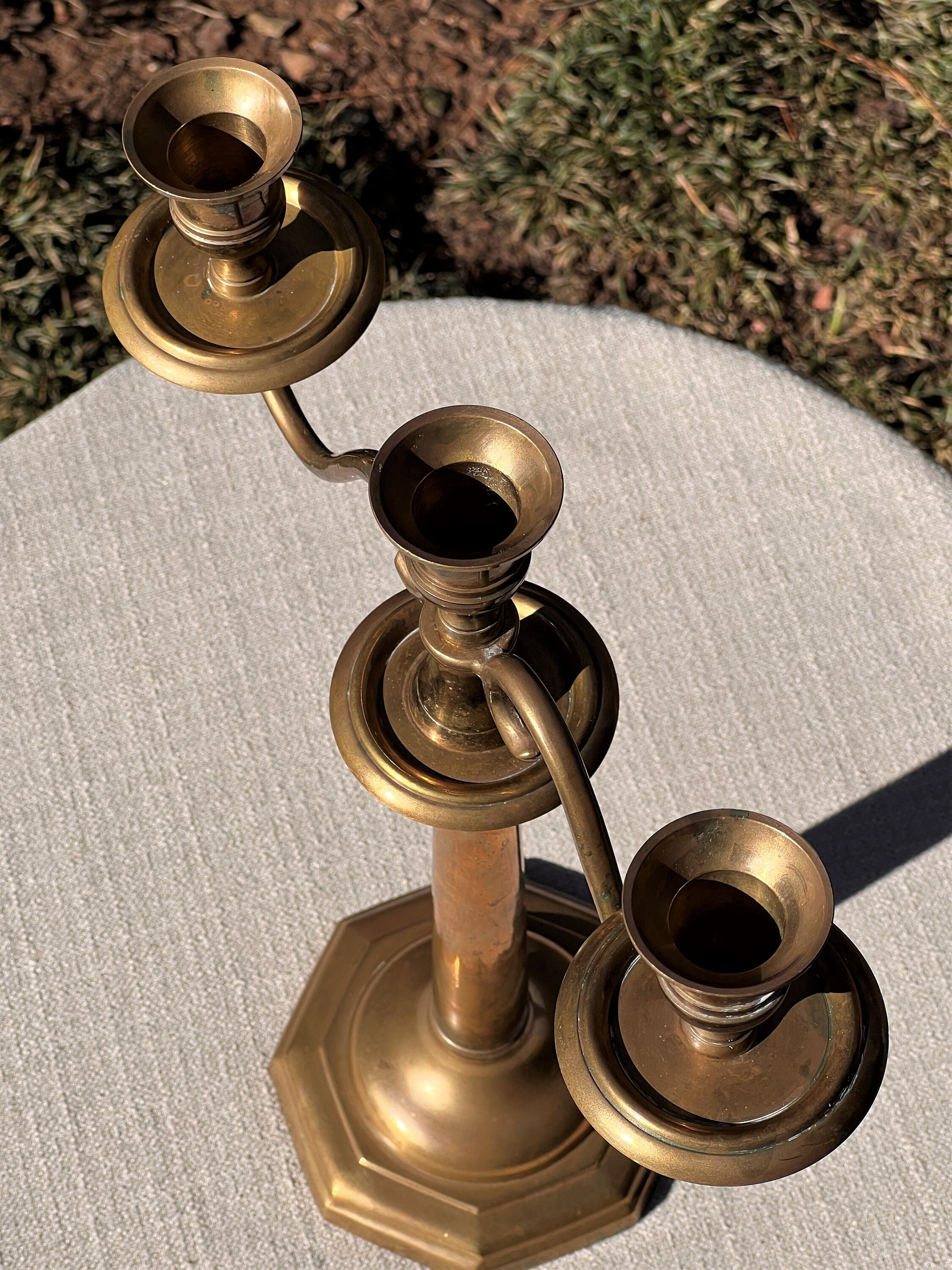 Brass Triple Capital Candlestick Holder Octagonal Cupped - Etsy