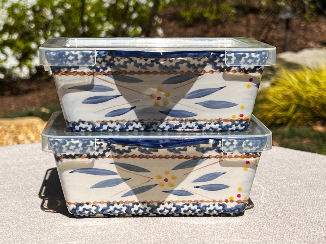 Old World Blue Rectangular Storage Jars With Plastic Lids by Temp ...