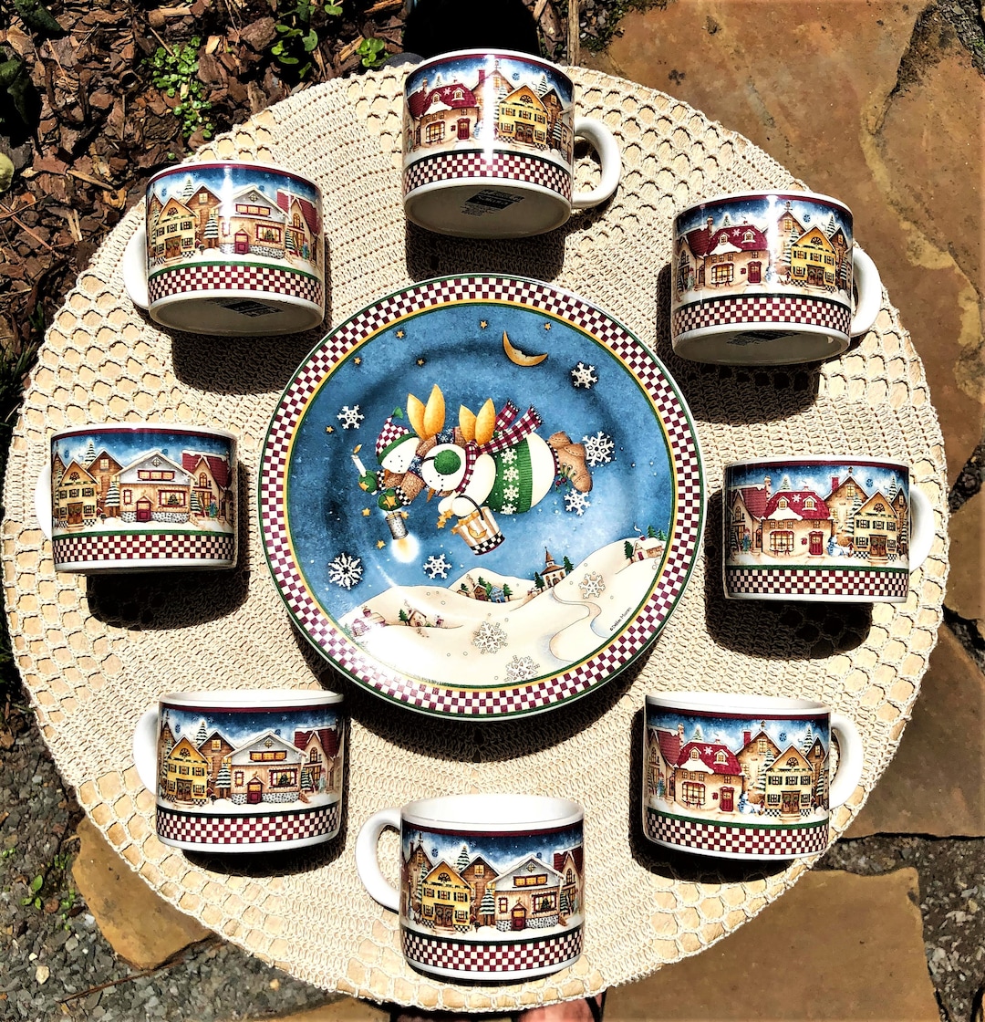 SIXTEEN Piece Debbie Mumm Stoneware snow Angel Village Holiday Dessert ...