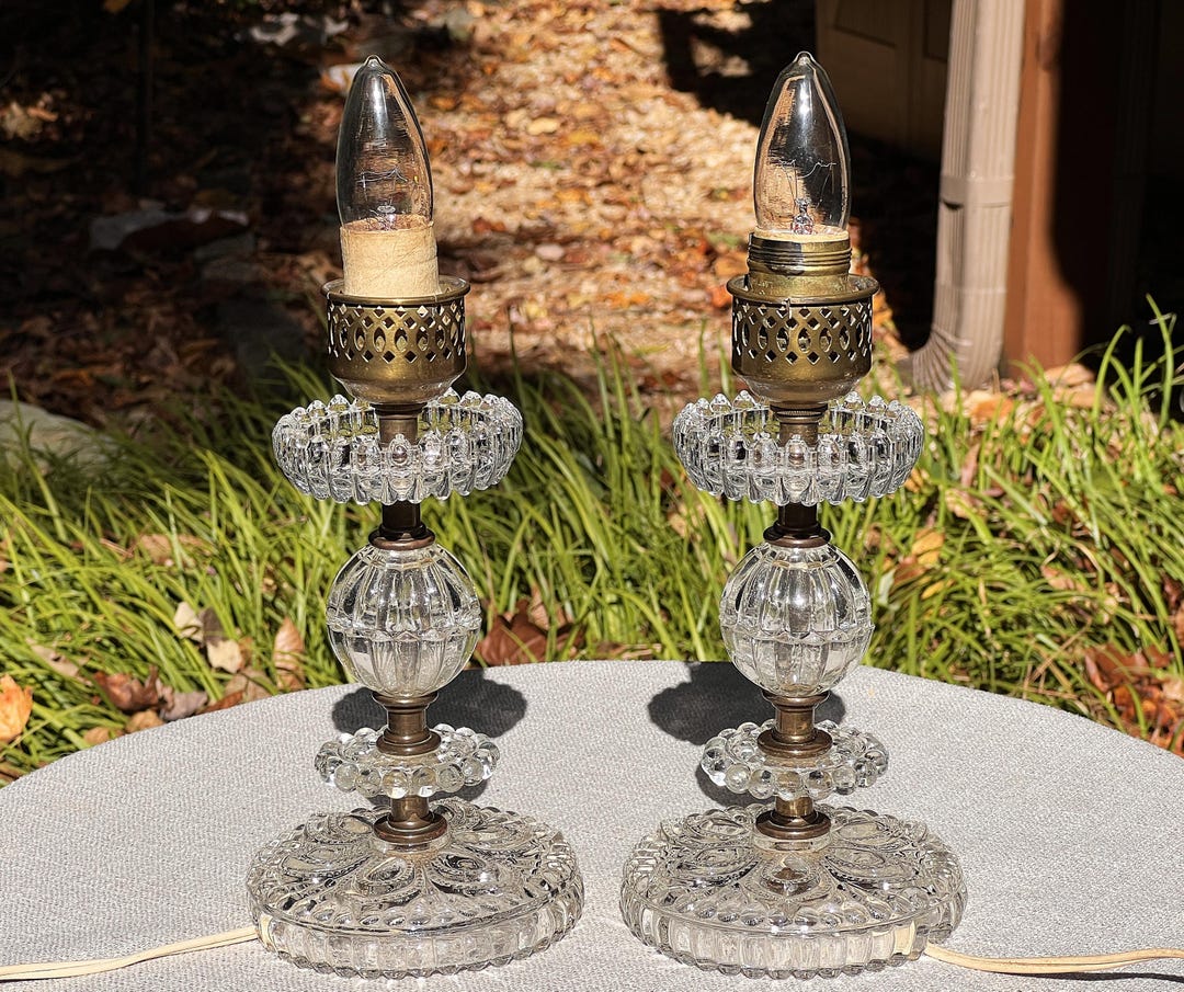 Pair of Vintage Leviton Cut Glass Boudoir Table Lamps From 1950's - Etsy