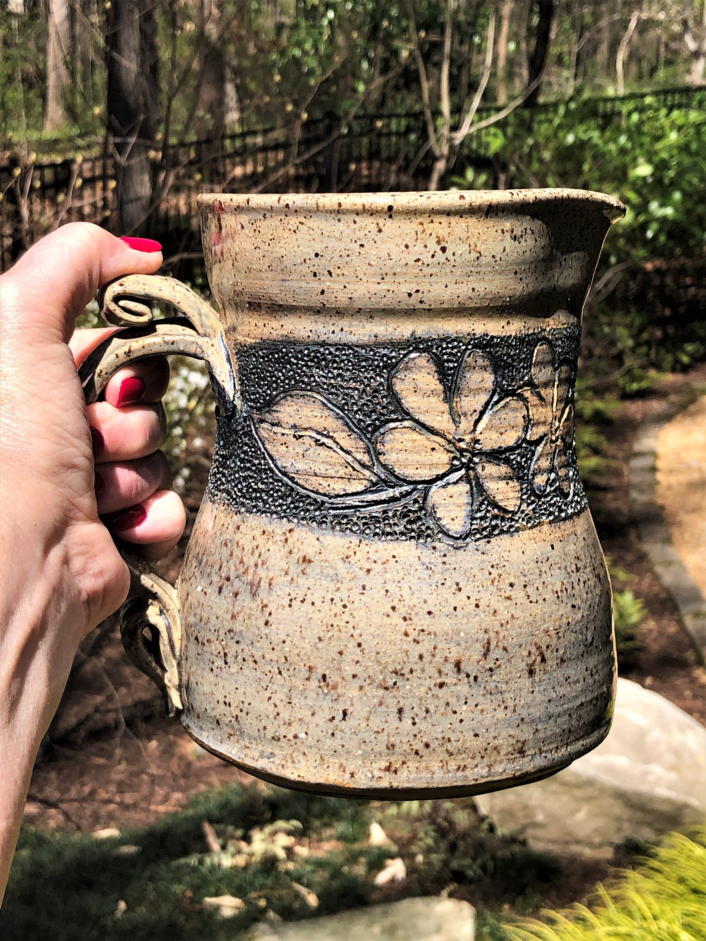 Hand Thrown Pitcher With Dark Gray Speckled Glaze and Applied - Etsy