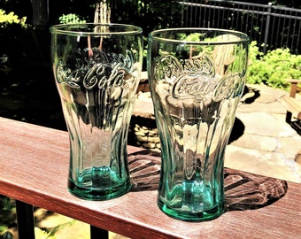 TWO Large Bottle Green Coca Cola Glasses by Libbey Glass, Fountainware ...