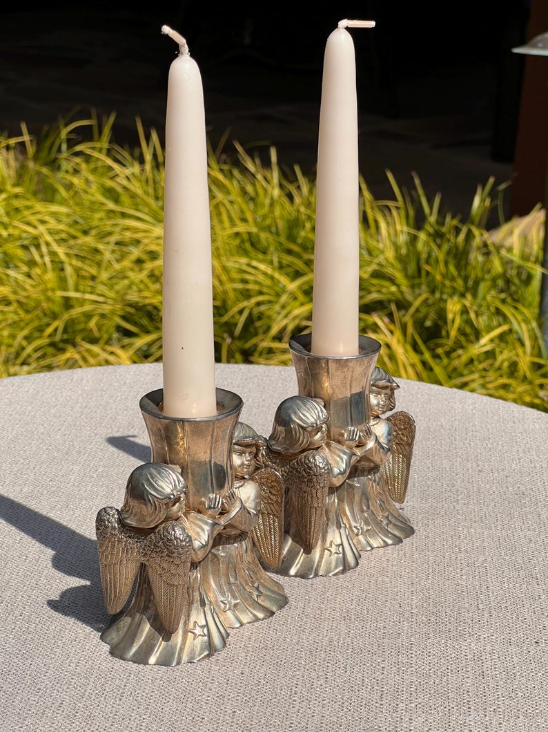 TWO Silver Plated Figural Angel Candlestick Holders - Etsy