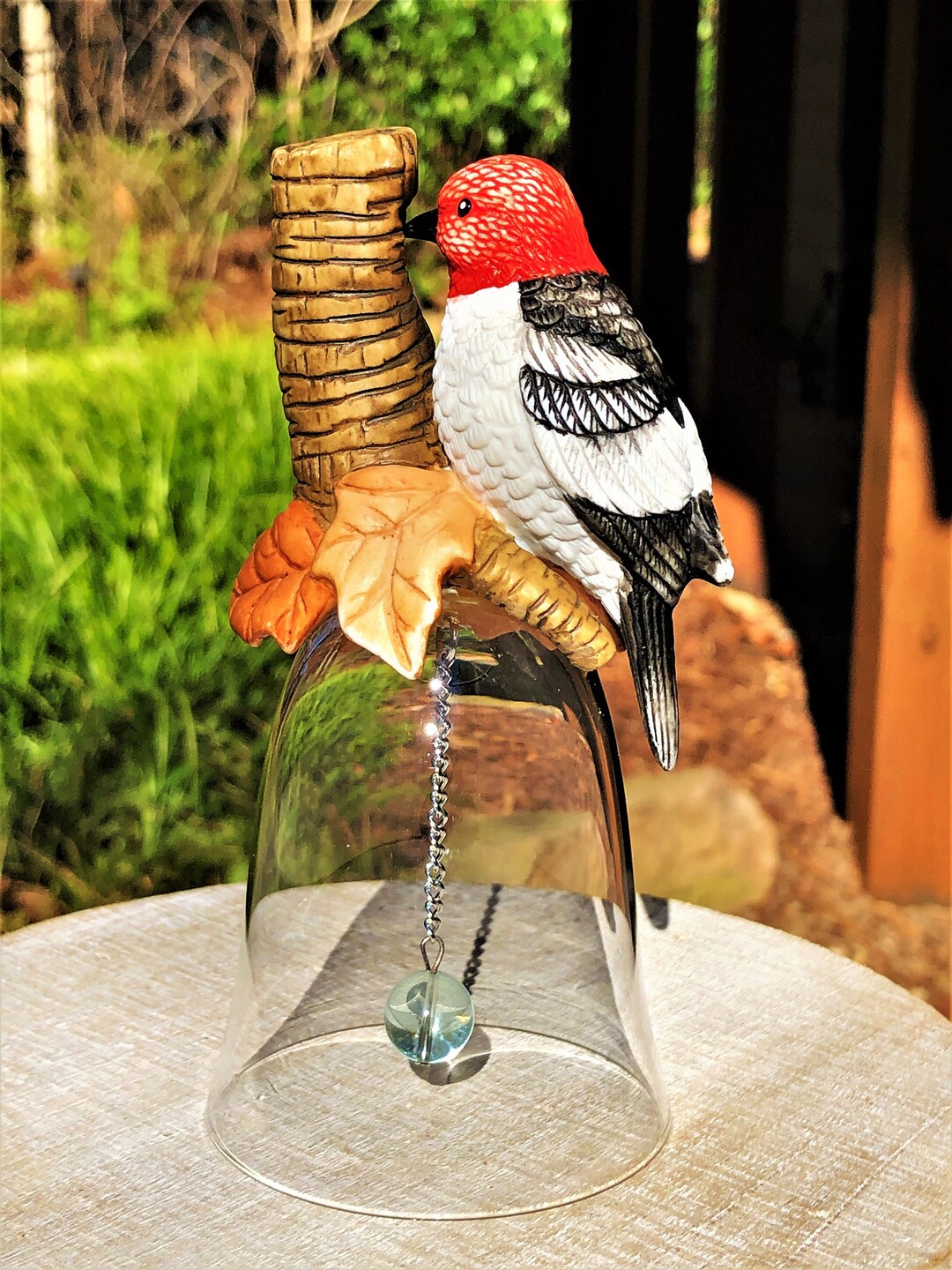 Red-headed North American Woodpecker on Clear Glass Bell - Etsy