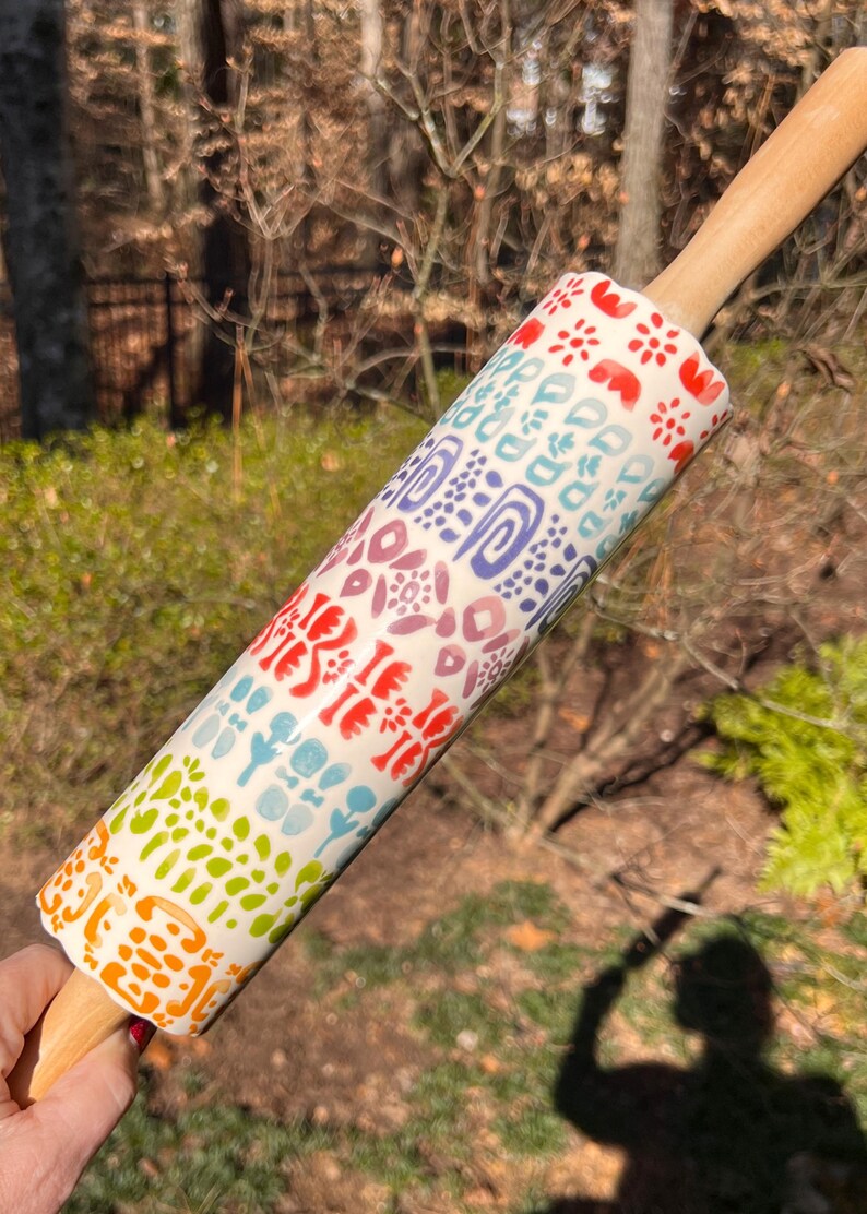 Colorful 17.5" Long Ceramic Rolling Pin With Wooden Handles - Etsy