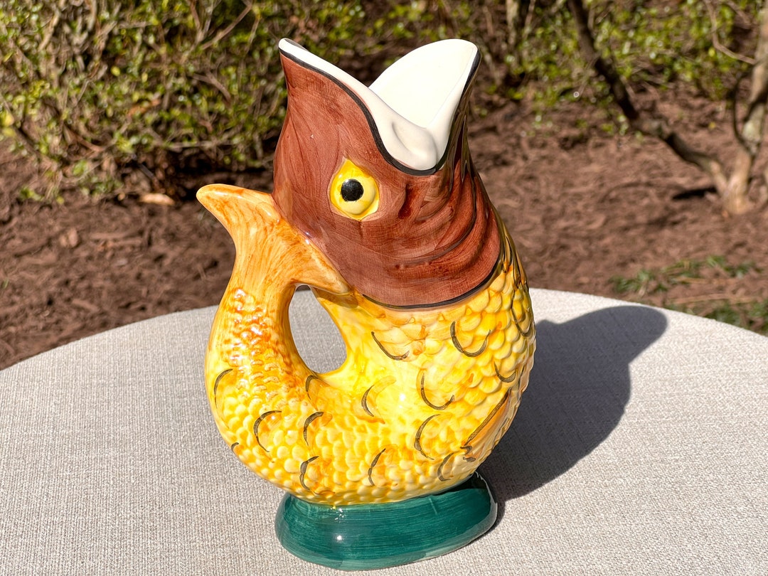 Fish Glug Glug Pitcher, Gluggle Jug Hand Painted in Portugal, Colorful ...