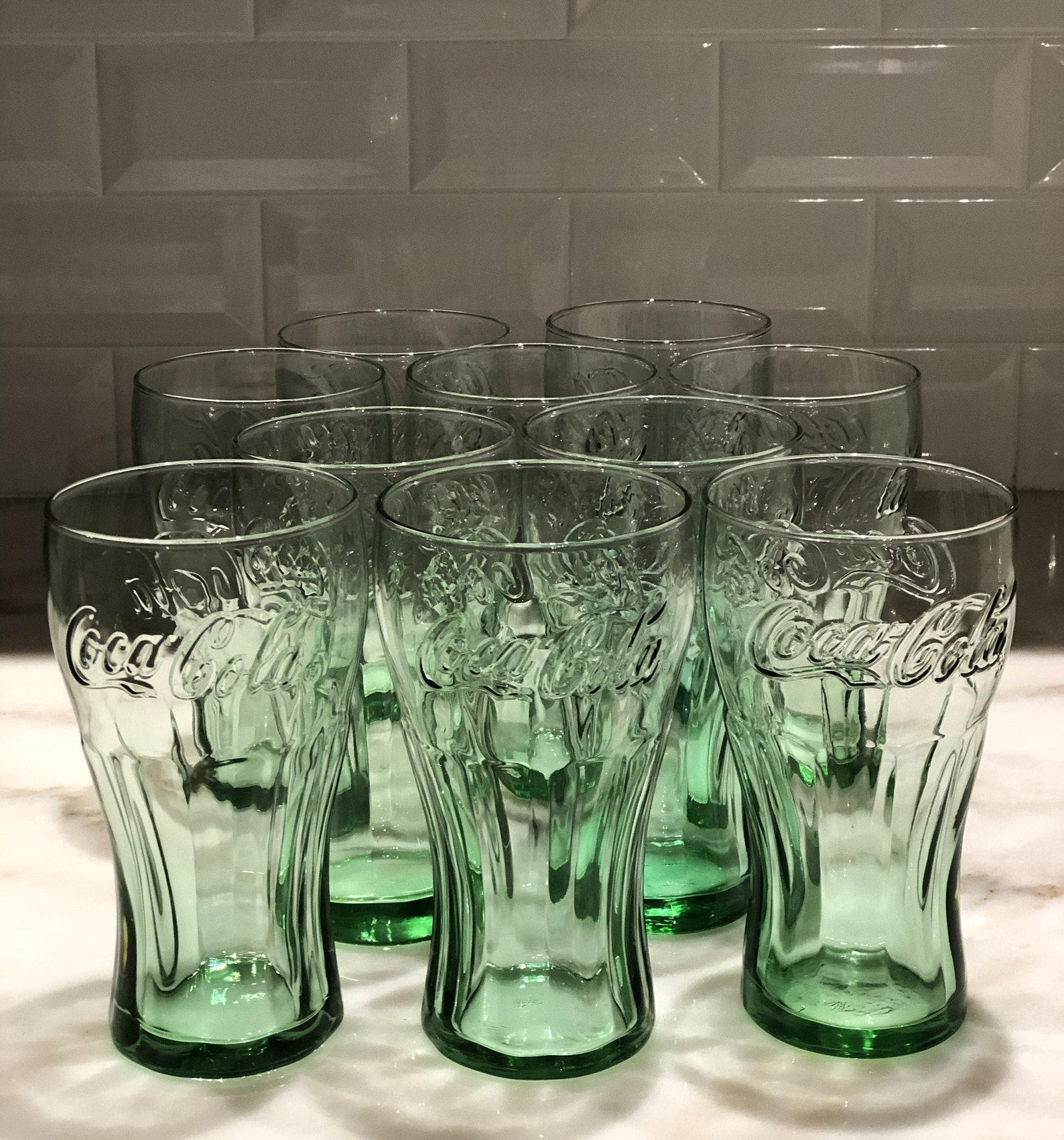 TWO Large Bottle Green Coca Cola Glasses by Libbey Glass | Etsy