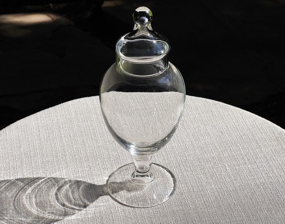 Vintage Clear Glass Footed Apothecary Jar With Nested Lid, Mold Blown ...
