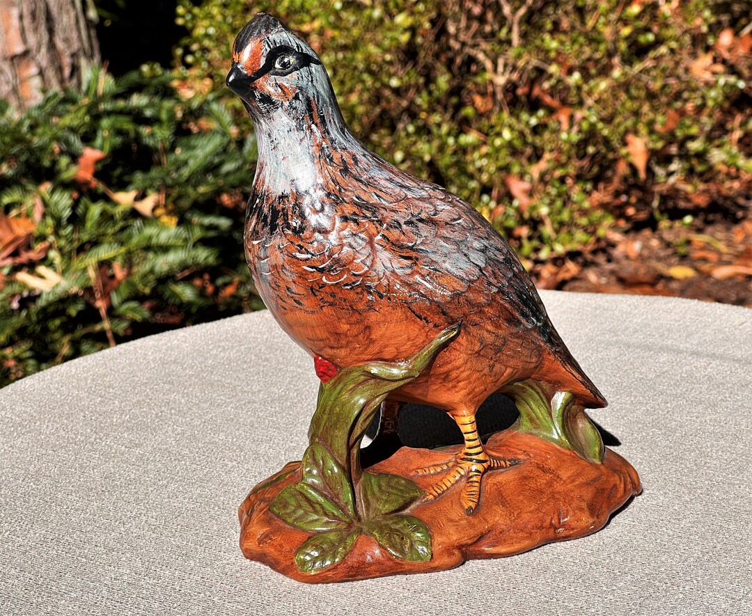 Ermond Glover Hand Painted Ceramic Partridge Standing on a Tree Stump ...