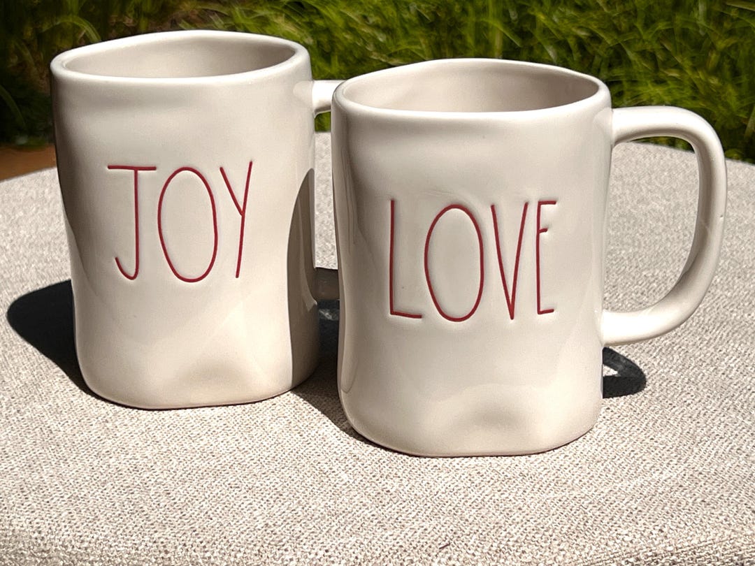 Choice of Rae Dunn LOVE or JOY Large Mug, Artisan Collection, Red Iconic Sgraffito Word on Cream ...