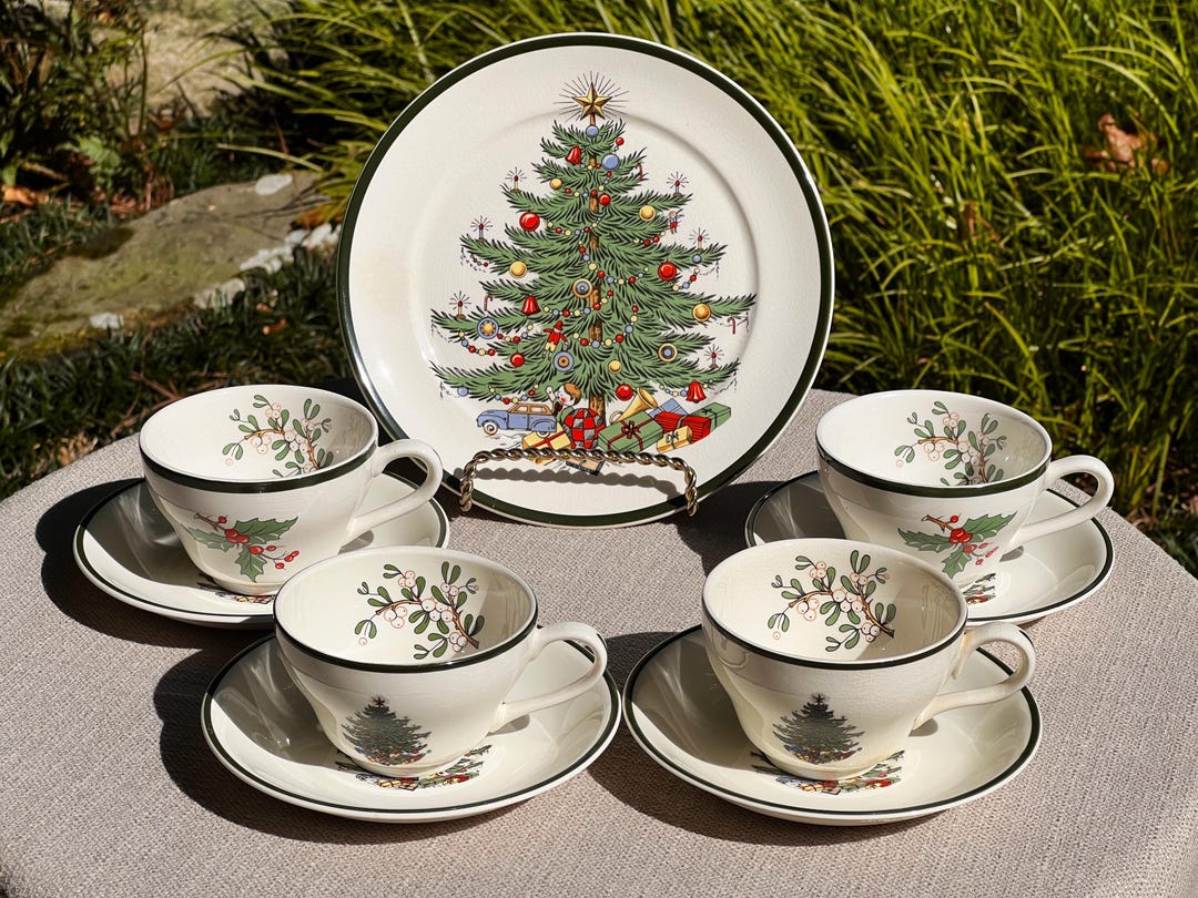 Cuthbertson Original Christmas Tree Tea & Cookies Set, Four Teacups and ...