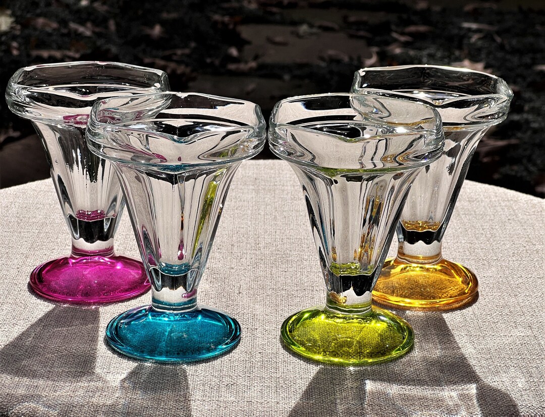 FOUR Libbey Glass Clear Parfaits Sundaes With Colored Round Bases ...