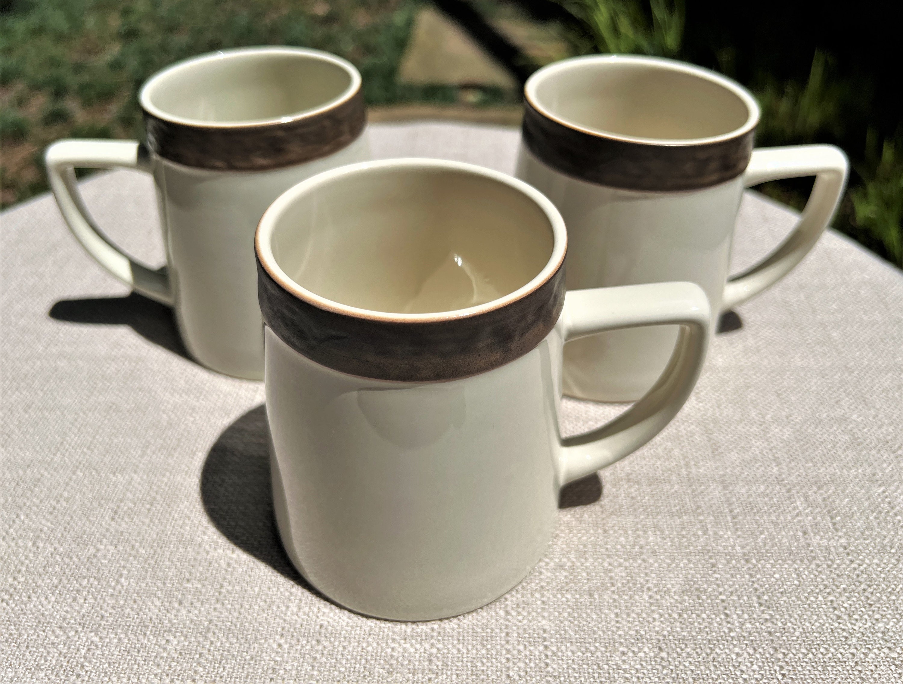 THREE Sango Rustic Cream Two-tone Mugs Durable Stoneware - Etsy