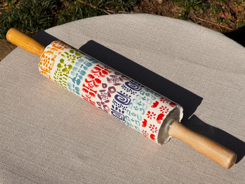 Colorful 17.5" Long Ceramic Rolling Pin With Wooden Handles - Etsy