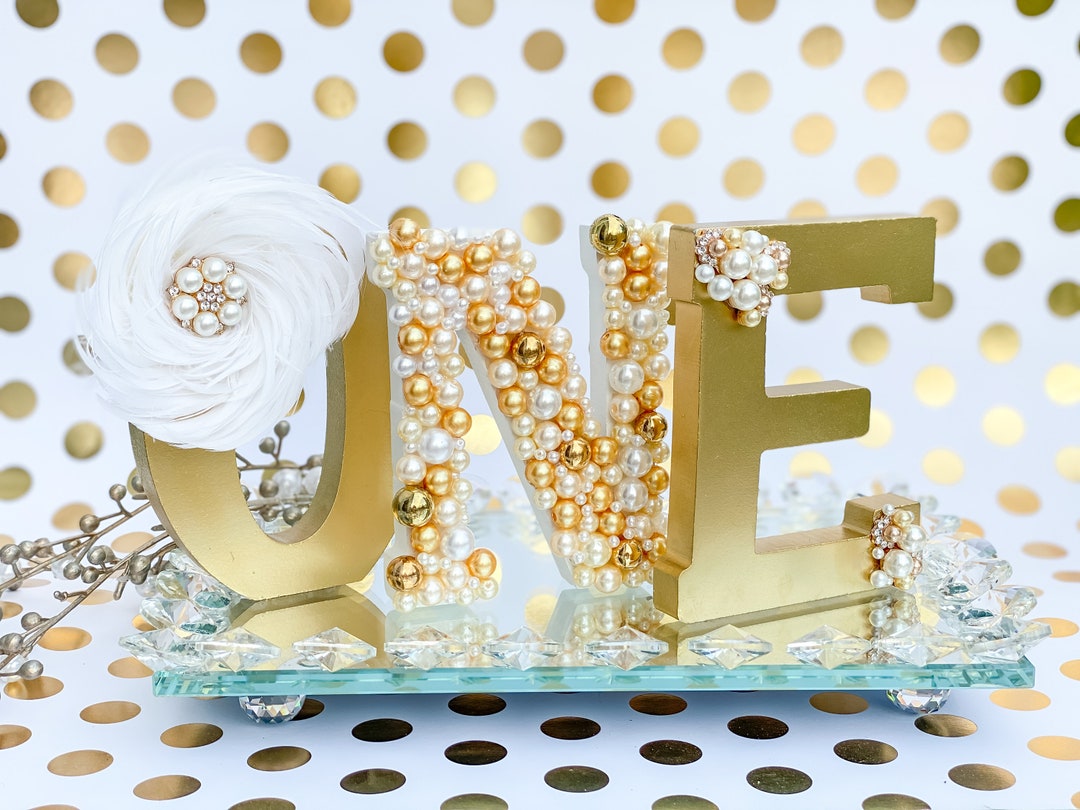 ONE Gold Birthday Letters, Gold Pearl Birthday Letter, Gold One Letters ...