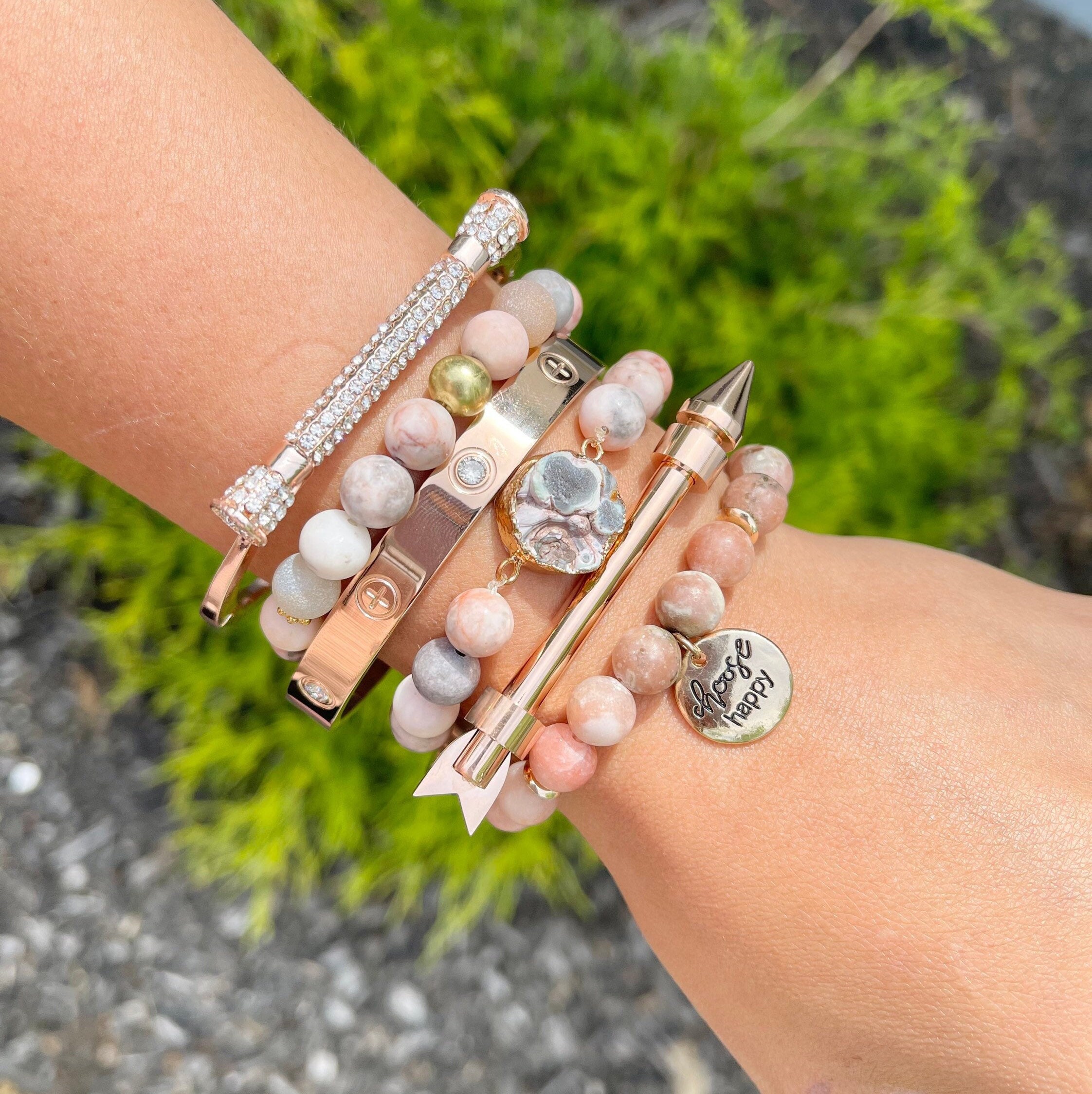 Womens Beaded Bracelet Set Marble Bracelet Set Pink Zebra | Etsy
