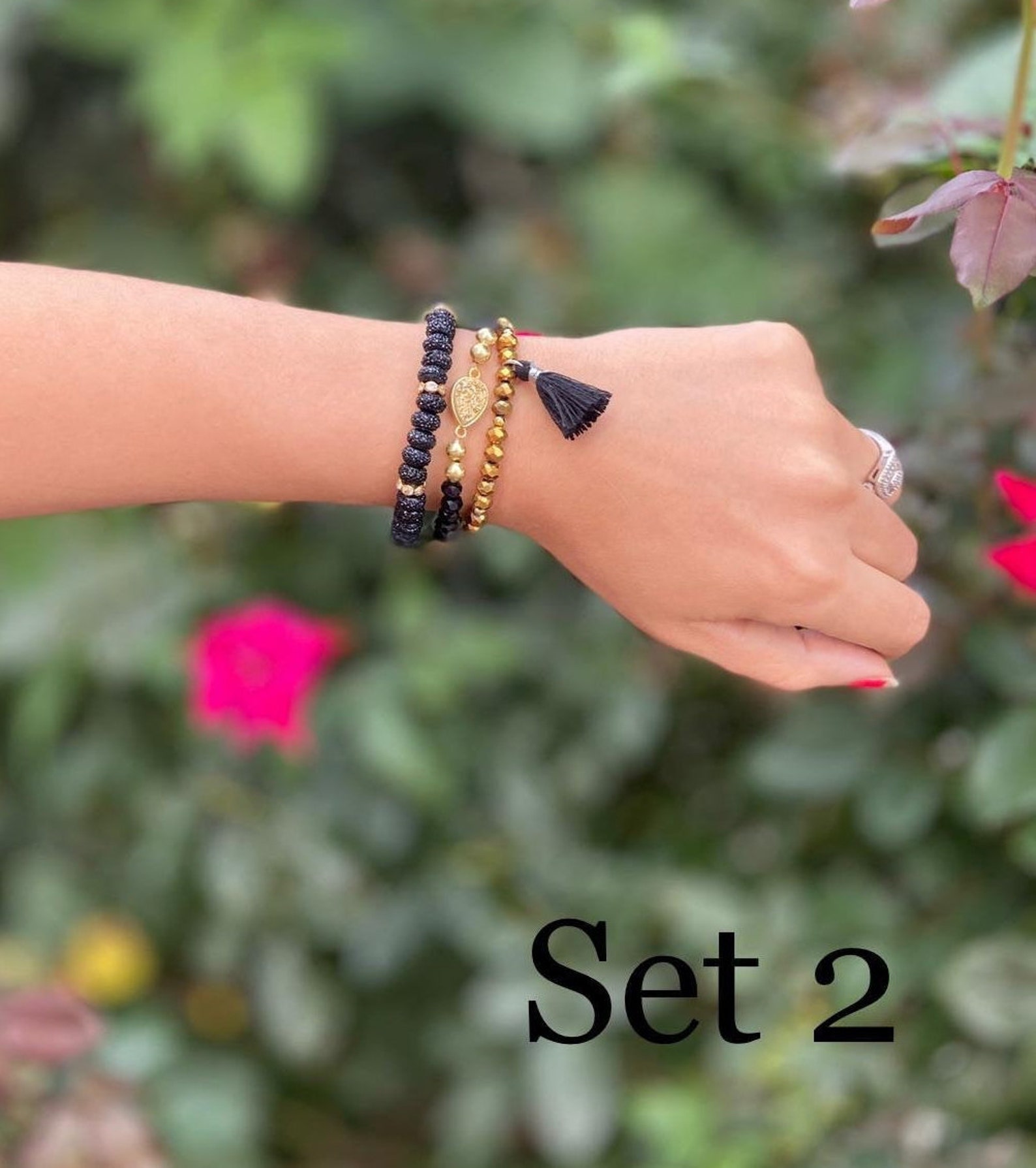 Womens Beaded Bracelet Set Marble Bracelet Set Pink Zebra - Etsy