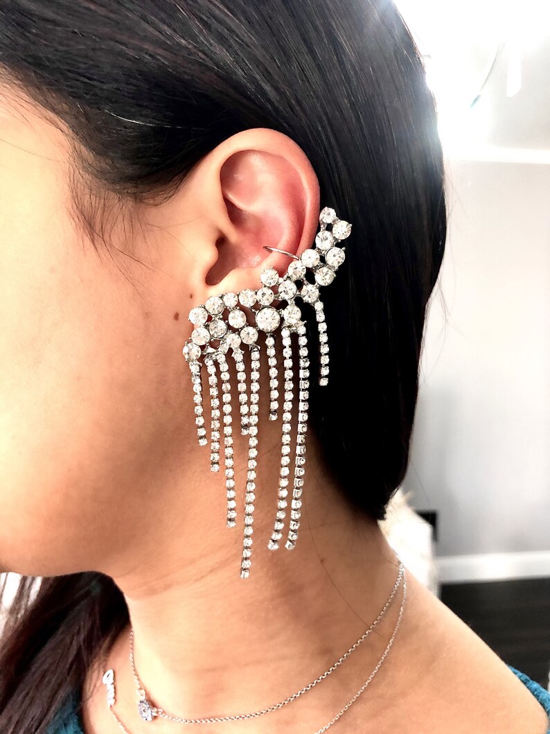 Ear cuff crawler earrings with tassel earcuff jewelry | Etsy