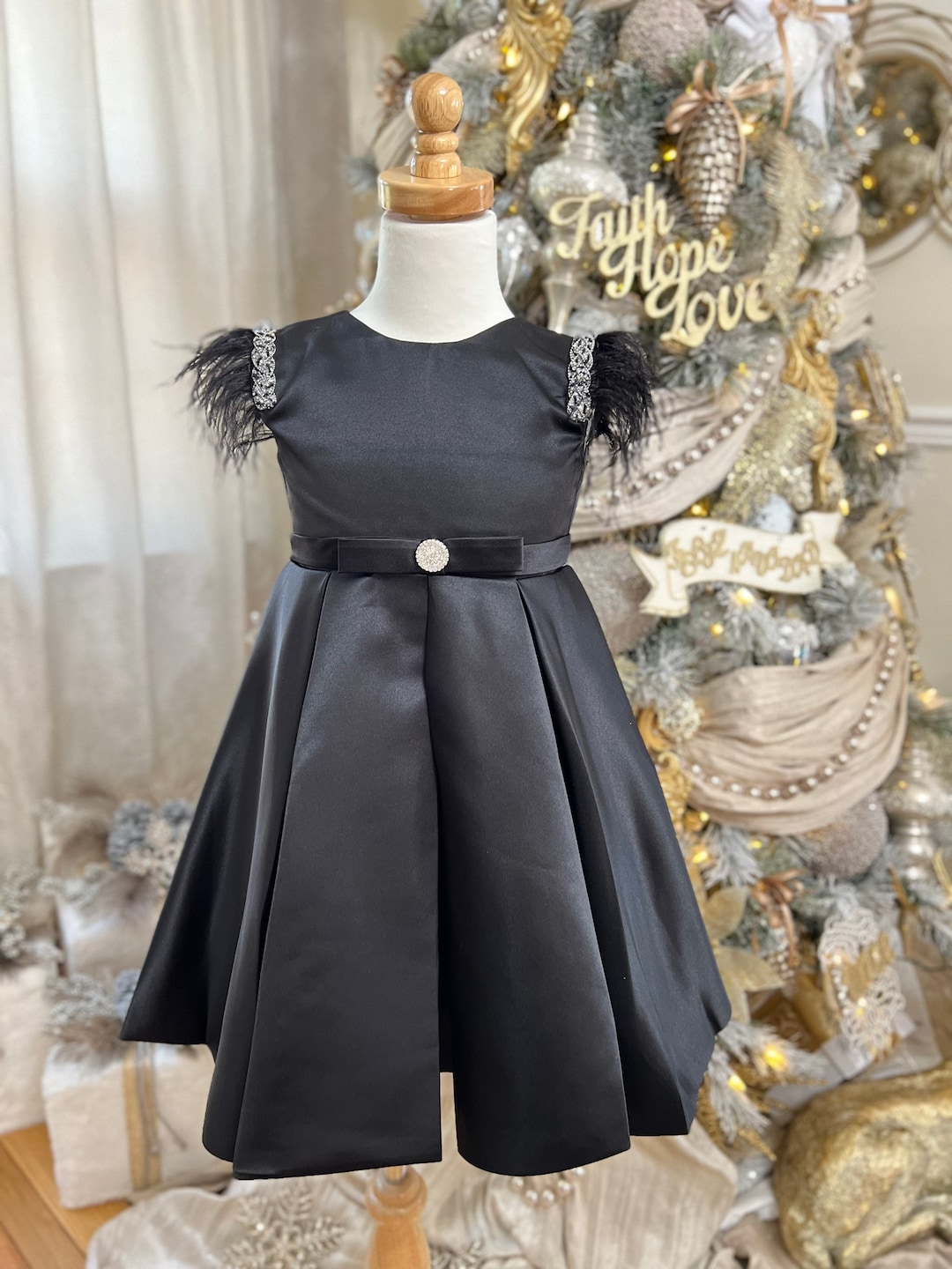 Girls Ostrich Feather Dress, Girls Holiday Dress, Silk Glamourous Dress ...