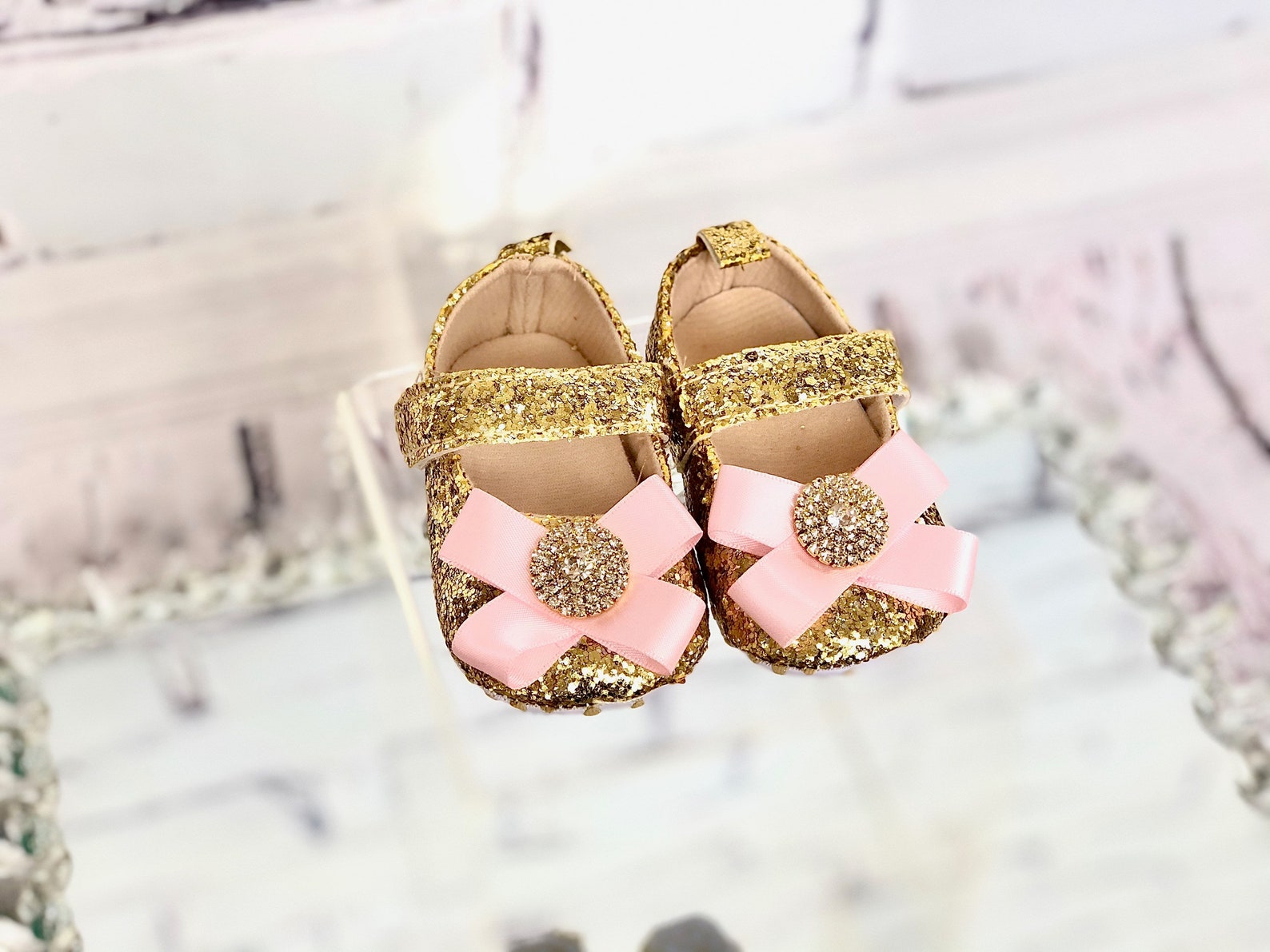 Gold Sequin Baby Girl Shoes Gold Glitter Shoes Red and Gold | Etsy
