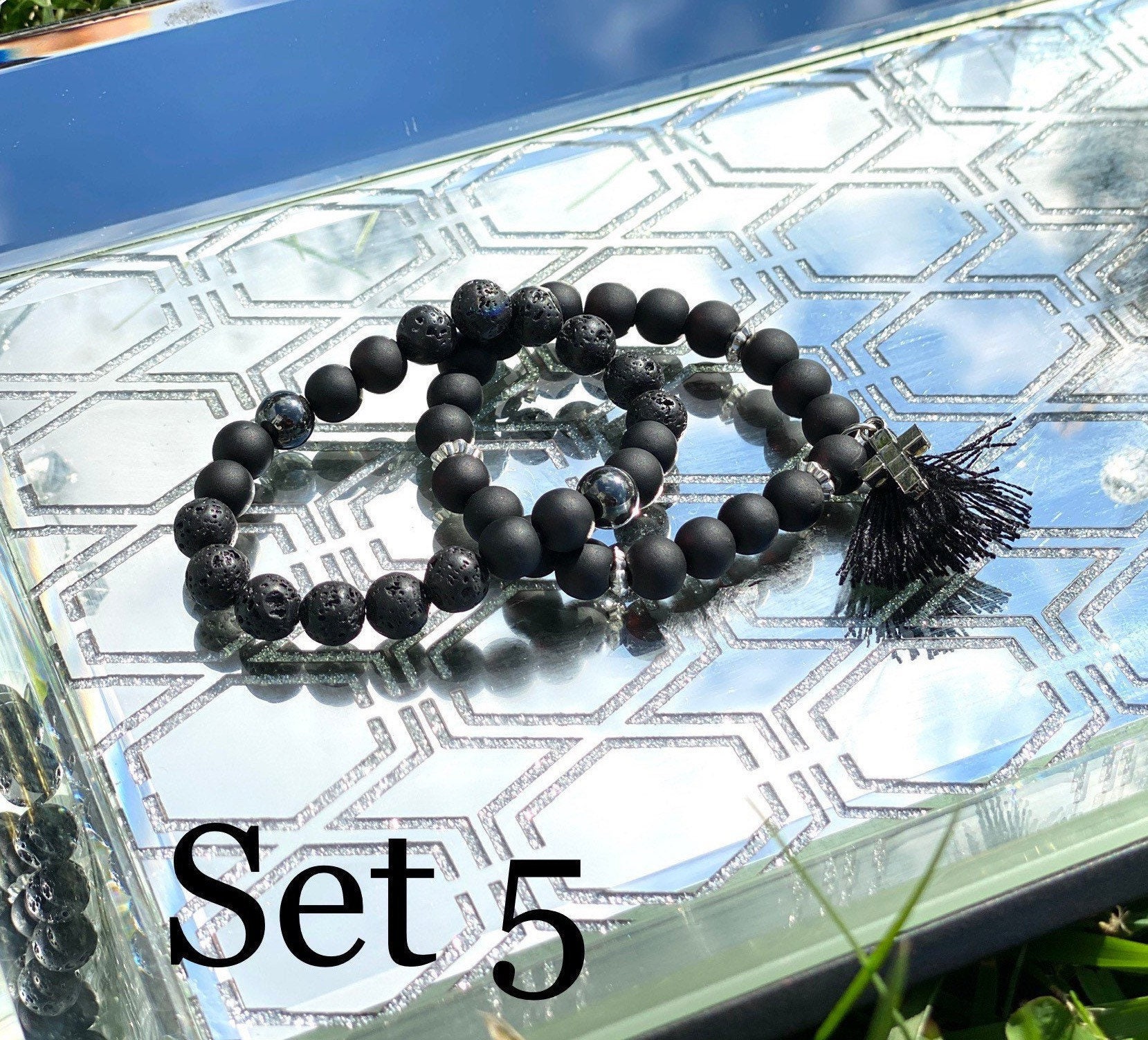 Womens Beaded Bracelet Set Marble Bracelet Set Pink Zebra | Etsy