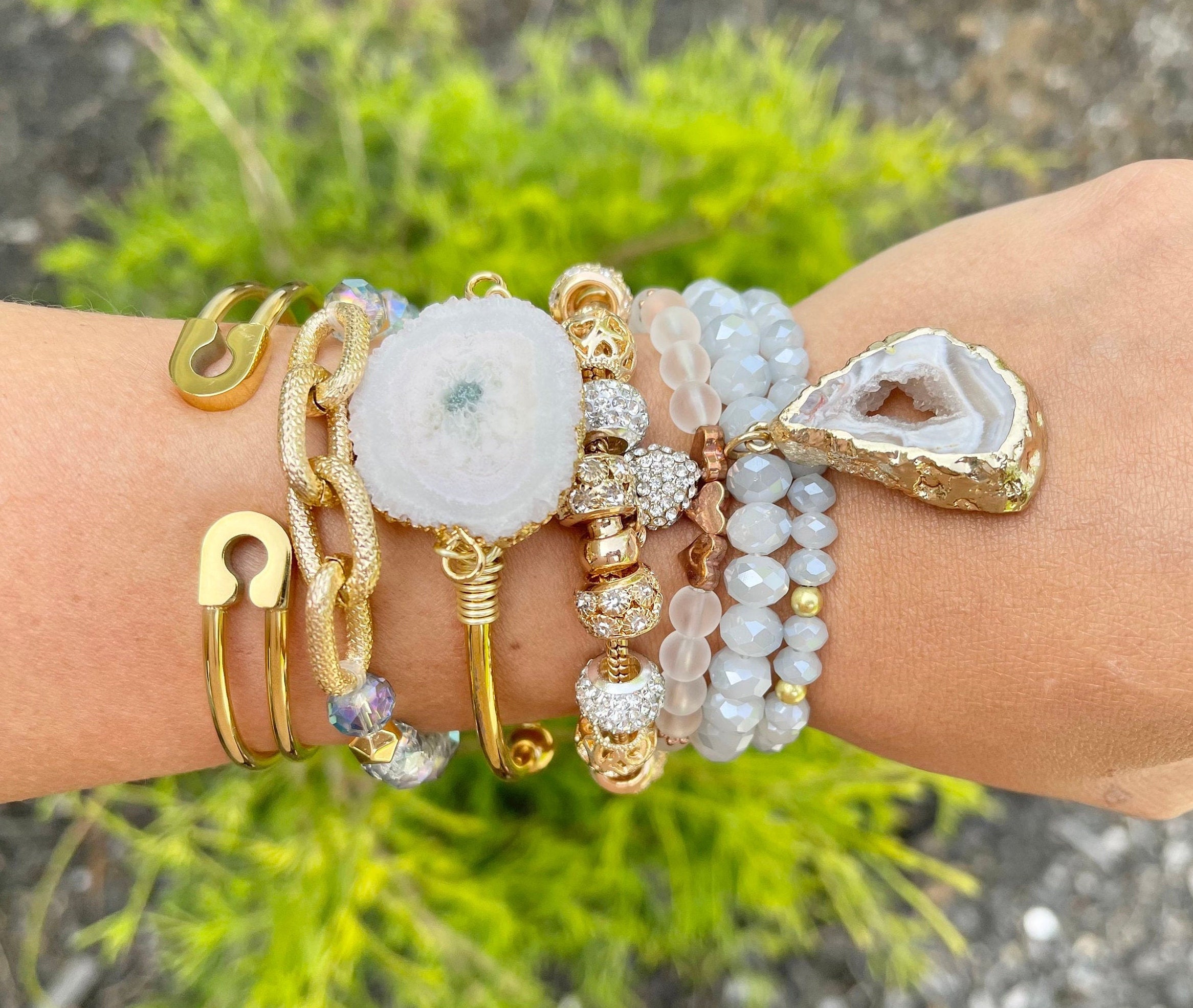 Womens Beaded Bracelet Set Marble Bracelet Set Pink Zebra | Etsy