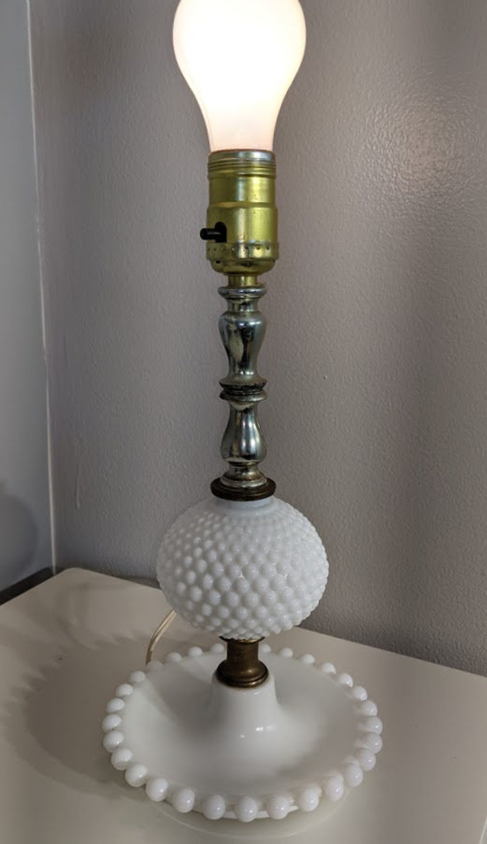 Vintage Hobnail Milk Glass Table Lamp Milk Glass Lamp Etsy