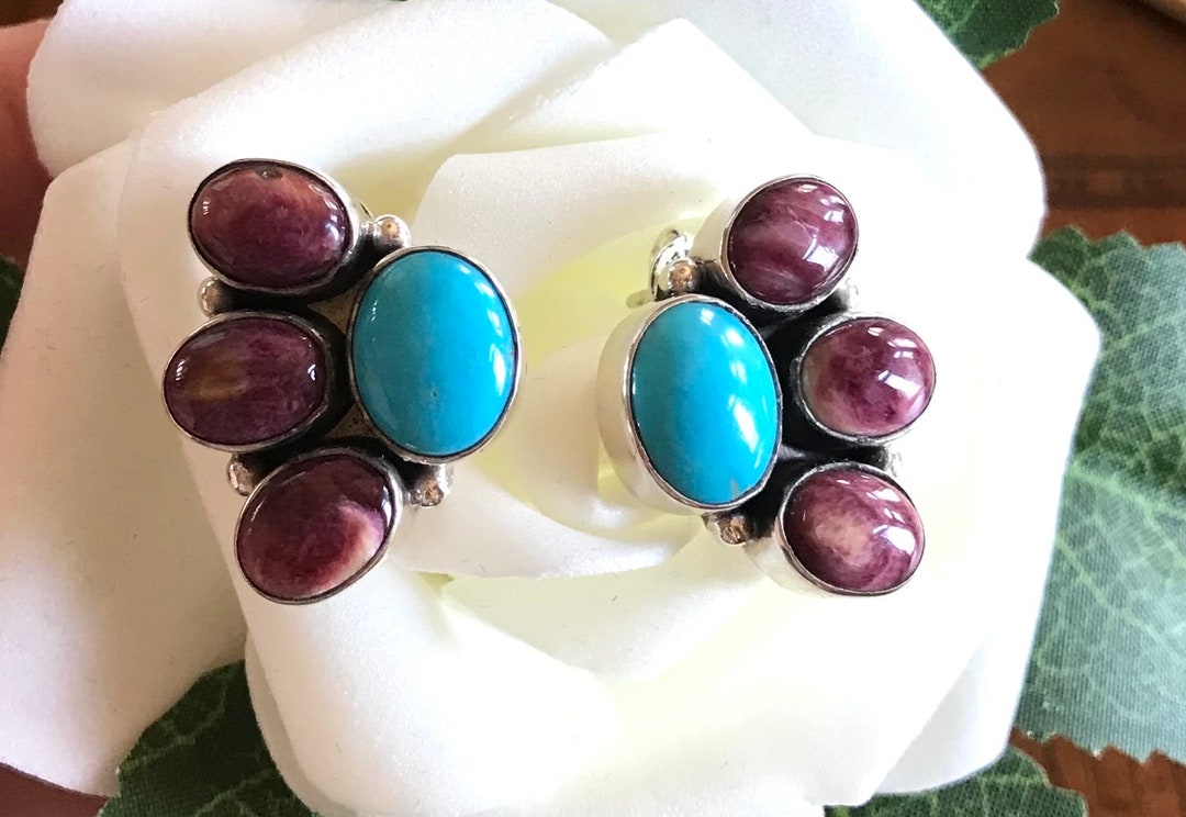 Purple Spiny Oyster Stud Earrings - 6x8mm Spiny Oyster and 8x10mm ...