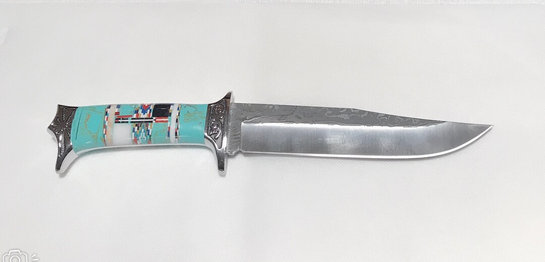Inlay Turquoise Pocket Knife With Black Sheath - Multicolor Inlay Stone ...