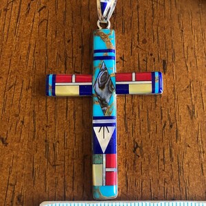 Turquoise Inlay Cross Pendant - Multicolor Cross Pendant Sterling ...