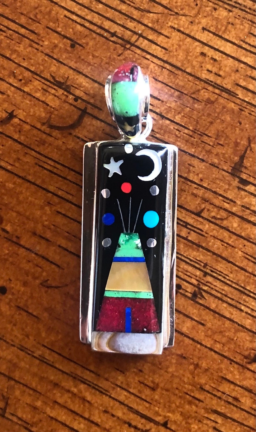 Inlay Multicolor Pendant - Rectangle Pendant Sterling Silver ...