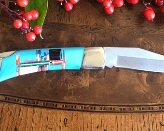 Southwestern Inlay Knife Turquoise Inlay With Multi Stones Knife ...