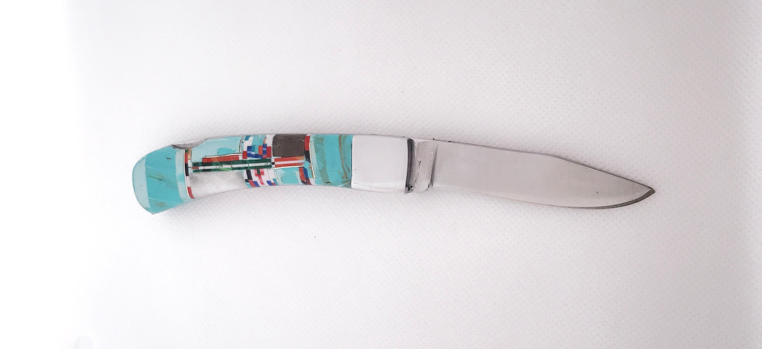 Southwestern Inlay Knife - Turquoise Inlay With Multi Stones Knife ...