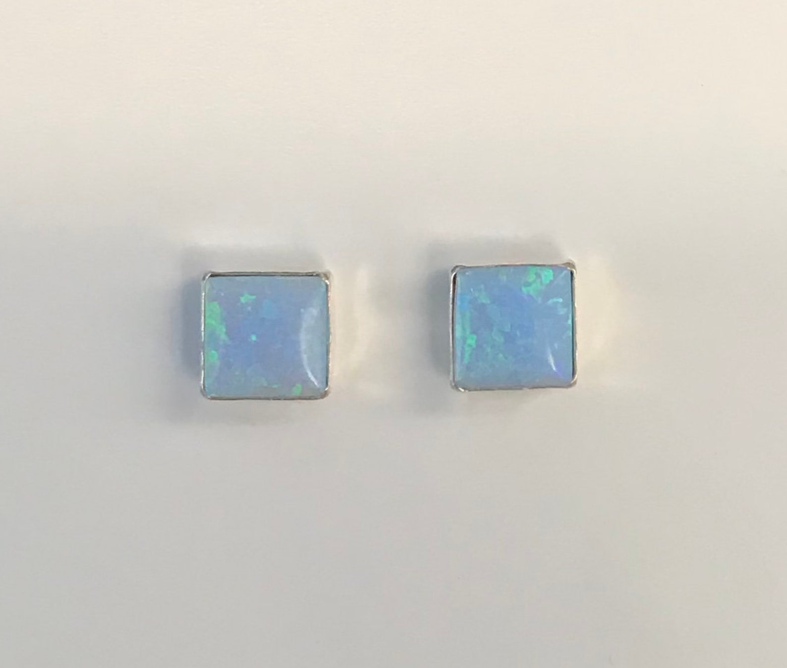 Blue Opal Square Stud Earrings Opal Sterling Silver Post - Etsy Ireland