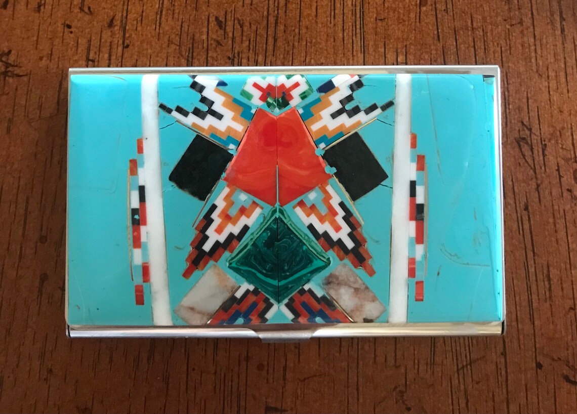 Southwestern Turquoise Inlay Card Holder Multicolor Inlay - Etsy