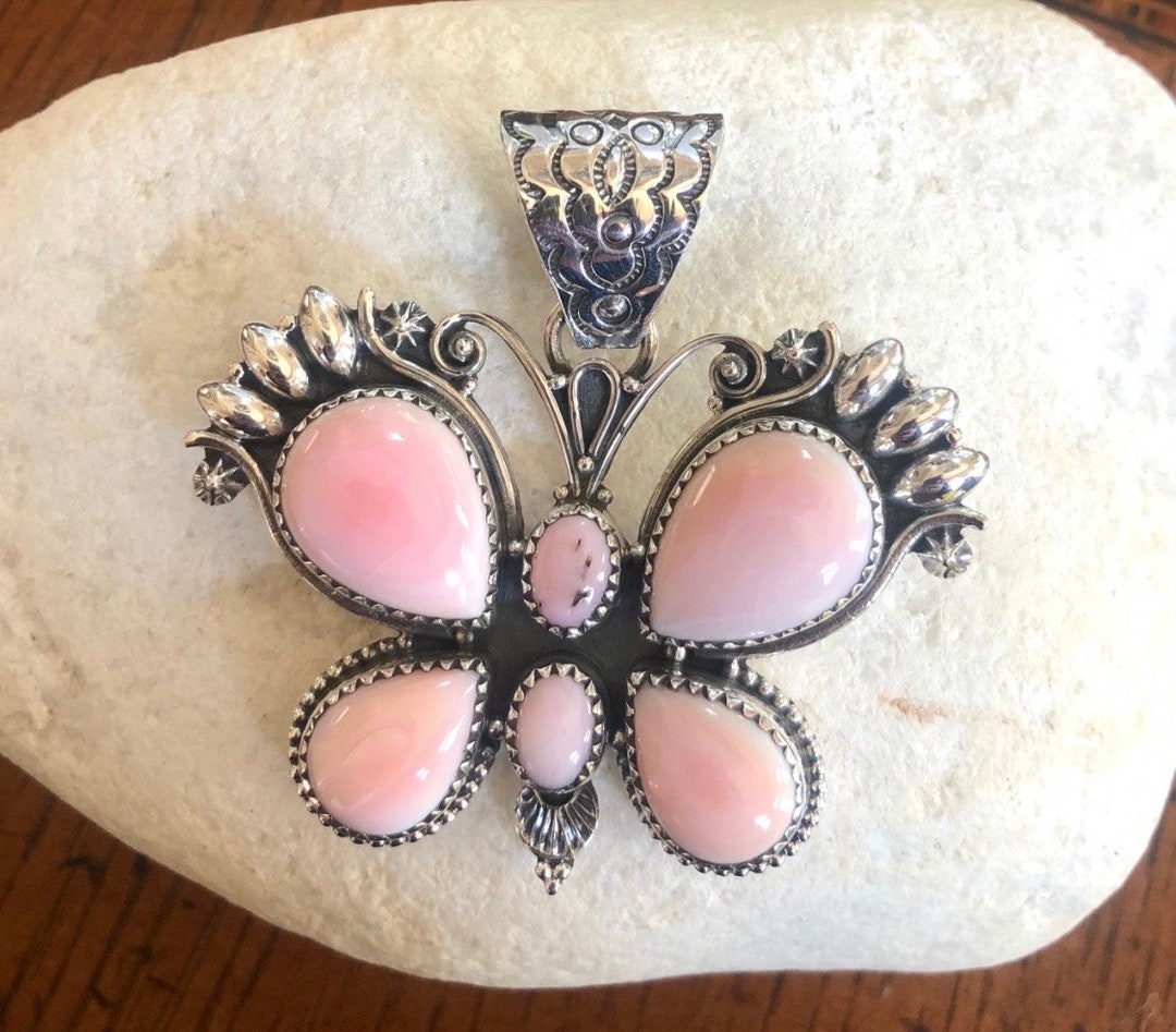 Natural Pink Conch Shell Set in Butterfly Pendant - Butterfly Pendant ...