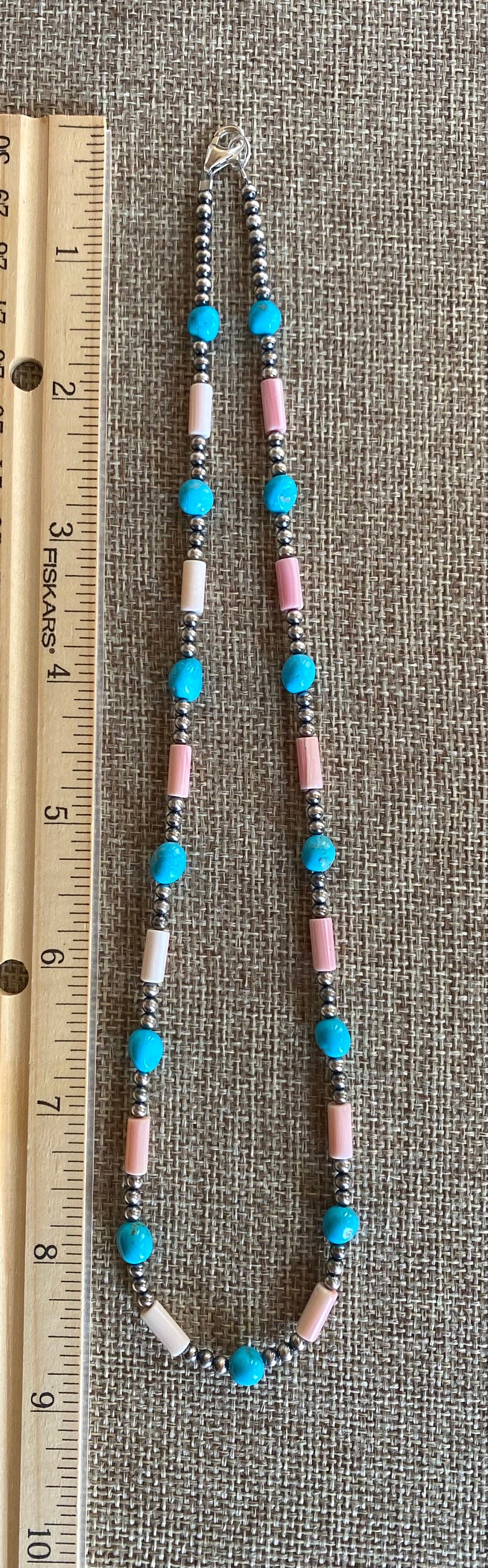 Bamboo Pink Conch Shell, Sleeping Beauty & 3mm Silver Beads Necklace ...