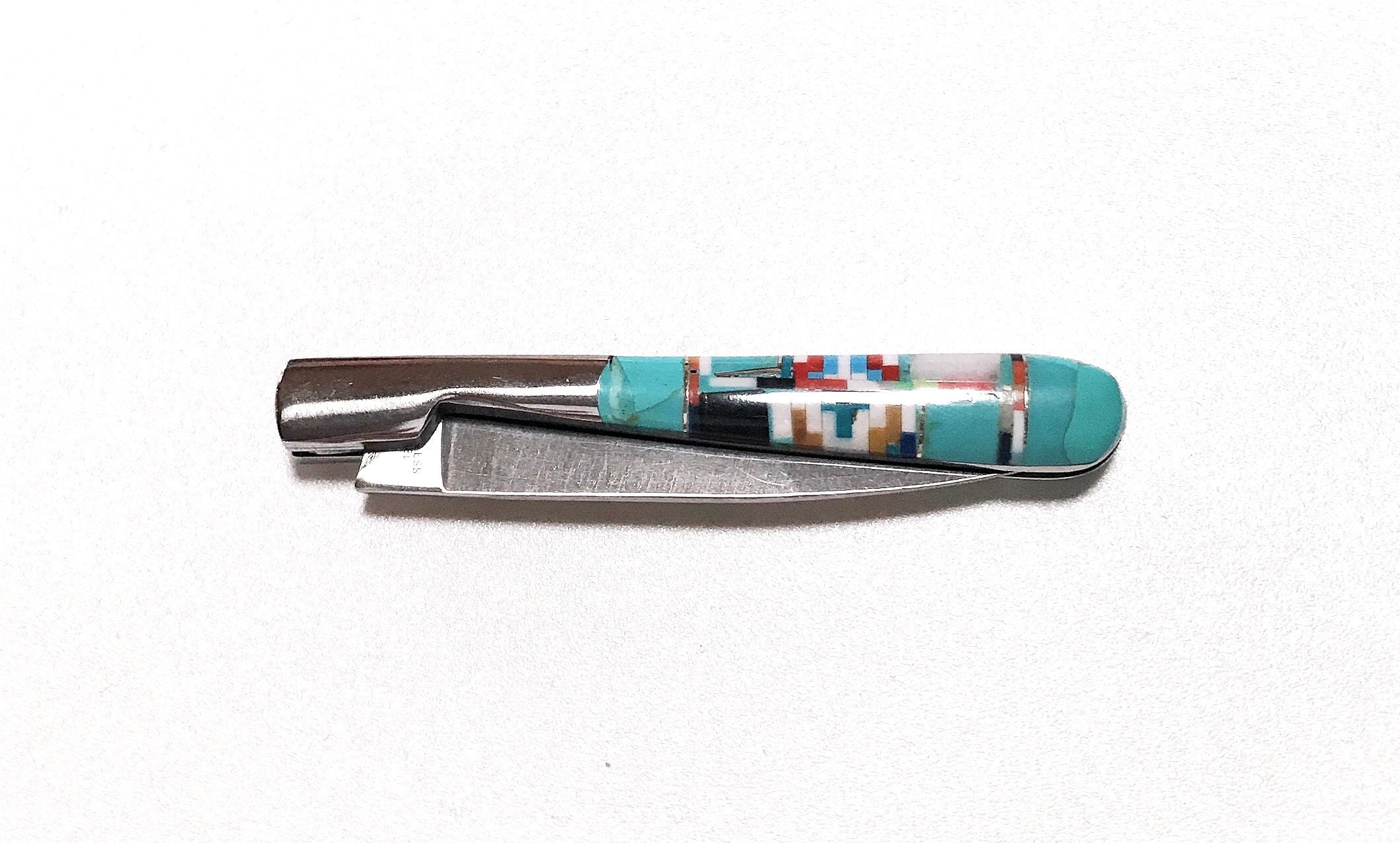 Small Turquoise Inlay Pocket Knife Multicolor Inlay Stone - Etsy